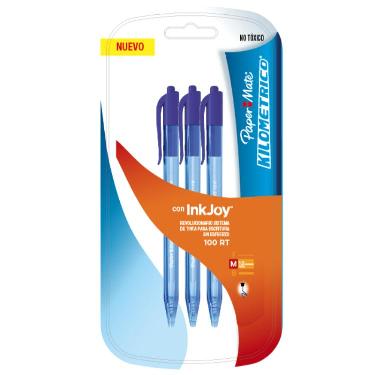 Boligrafo Lapicera Escolar Paper Mate Inkjoy 100 Retractil Bl X3 1,0 Mm Azul | Librería San Pablo